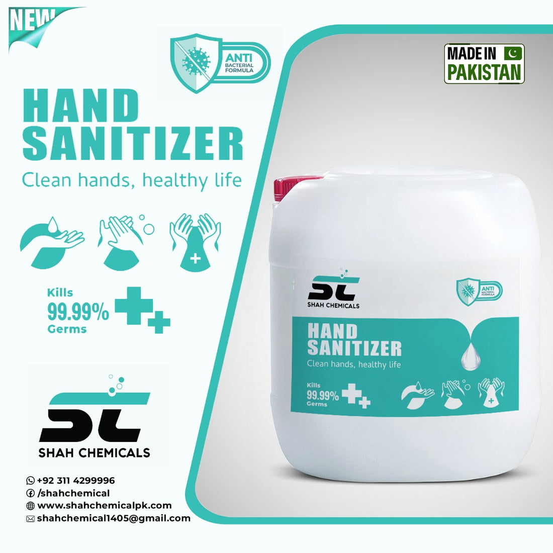 Hand sanitizer (Clean hand / healthy life) 30 Liter – SHAH CHEMICALS