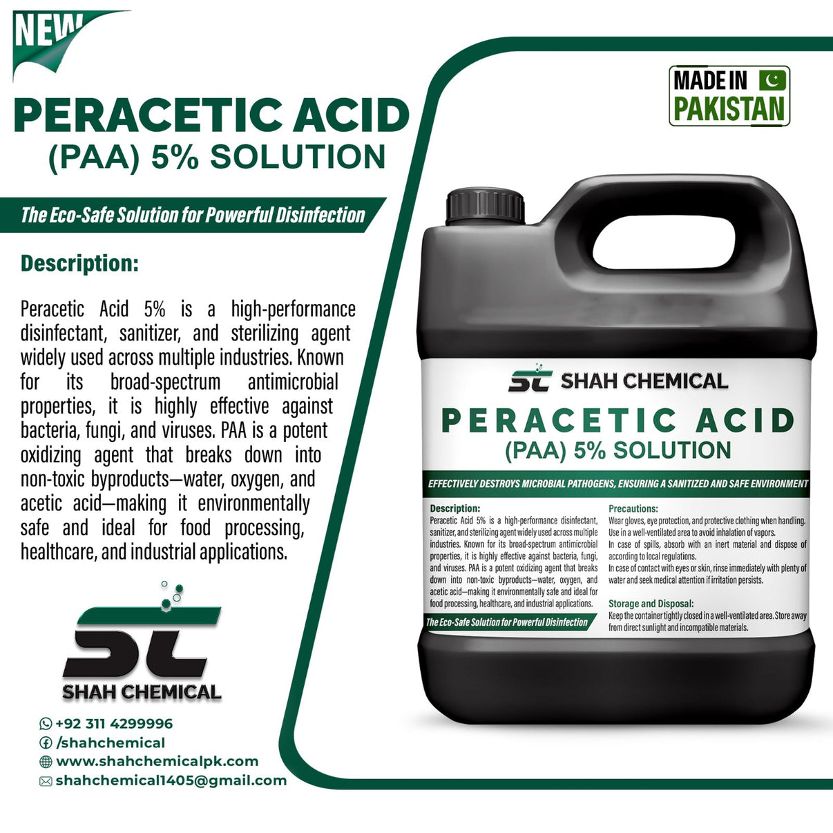 Peracetic Acid (PAA) 5% Solution Made In Pakistan - 4 litre – SHAH ...